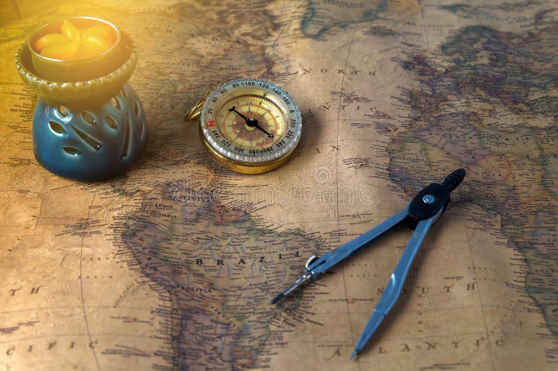 Compass or Dividers on Old World Map. Travel, Stock Image - Image of ...