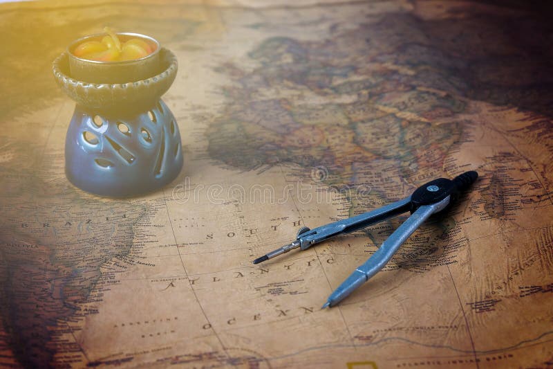 Compass or Dividers on Old World Map. Travel, Stock Photo - Image of ...