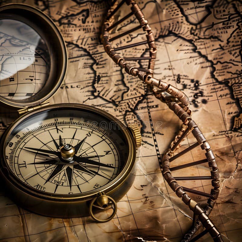 Compass, DNA, and Map stock illustration. Illustration of exploration ...