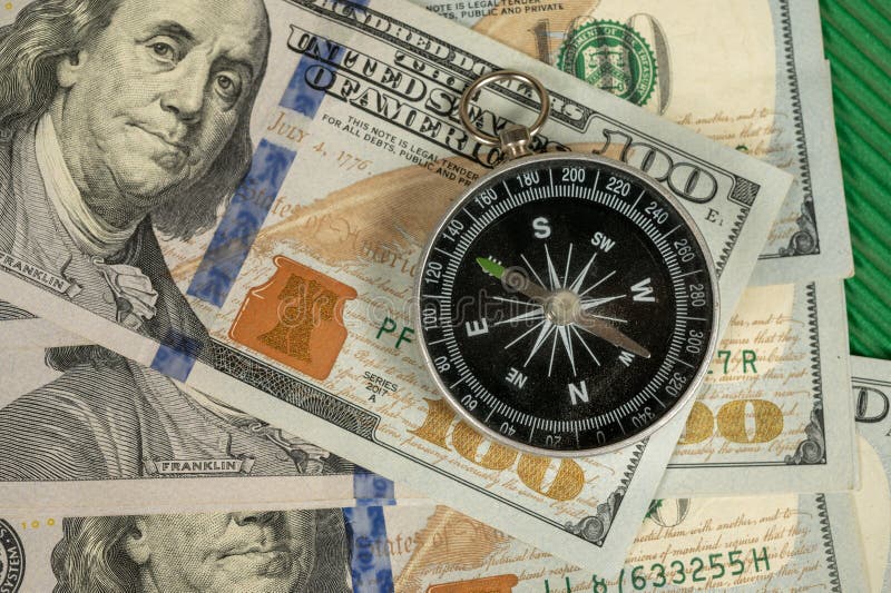 Compass on 100 Dollar Bill, Financial Management Concept Photograph ...
