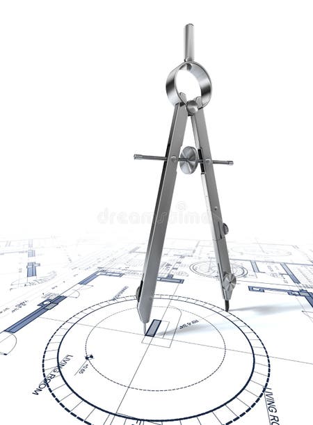 Compass Drawing Circle on Architectural Plan Stock Illustration ...