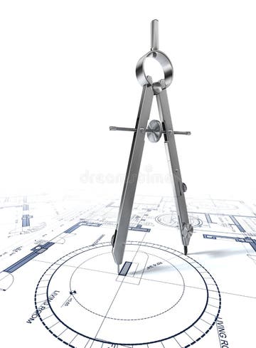 Compass Drawing Circle on Architectural Plan Stock Illustration ...