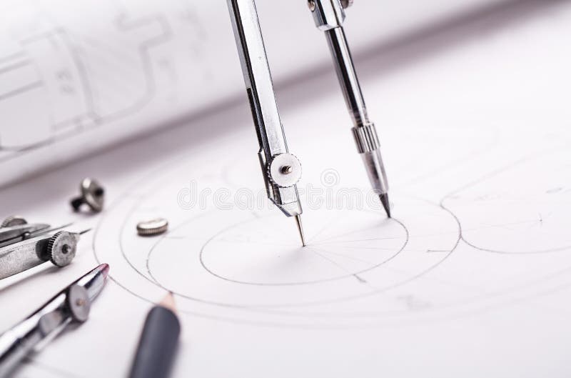 Compass Drawing a Circle on the Drawing Stock Image - Image of ...