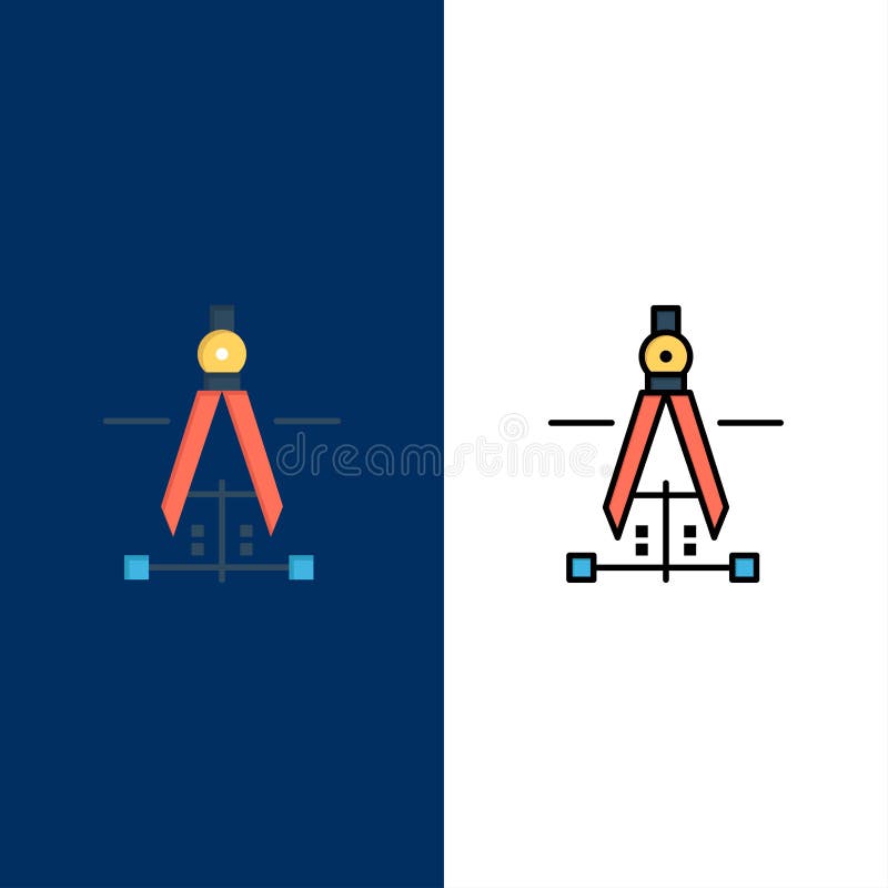 Compass, Drawing, Education, Engineering Icons. Flat and Line Filled ...