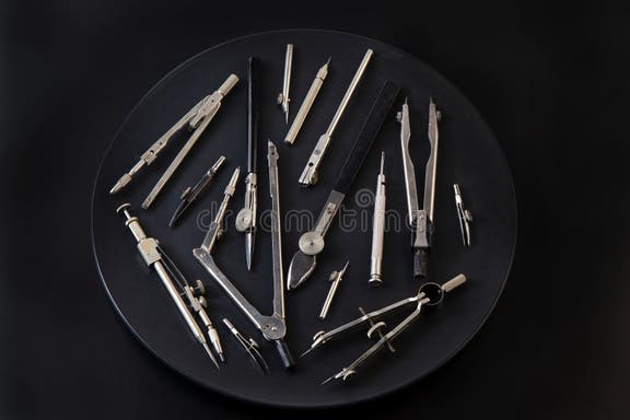 Set of Old Different Compasses. Retro Metal Compasses and Drafting ...