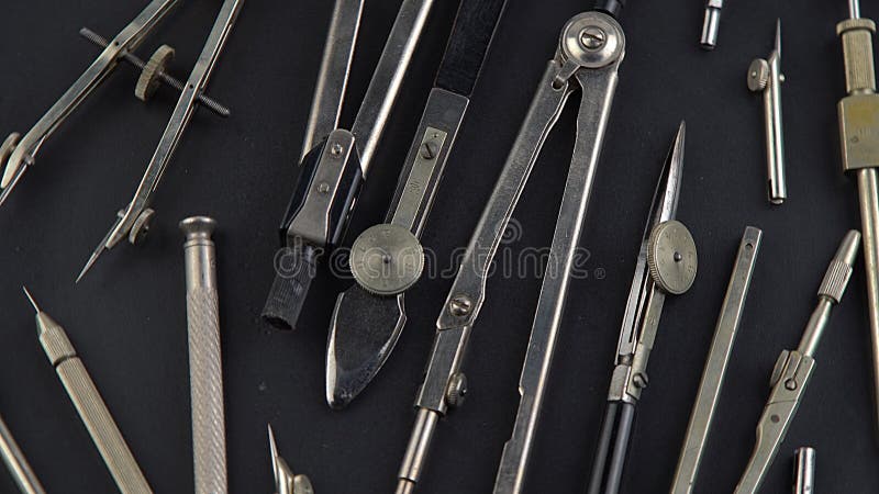 Set of Old Different Compasses. Retro Metal Compasses and Drafting ...