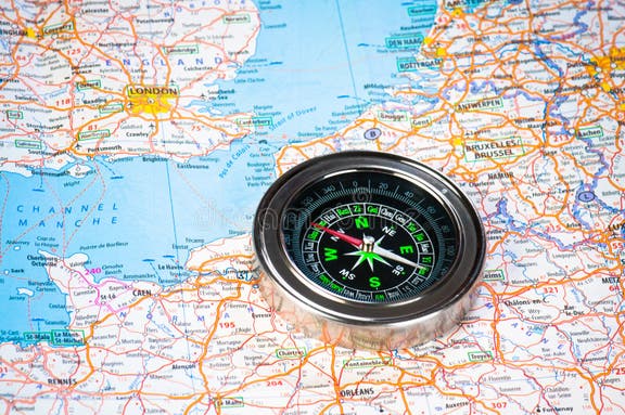 A compass on Europe stock image. Image of global, international - 22139653
