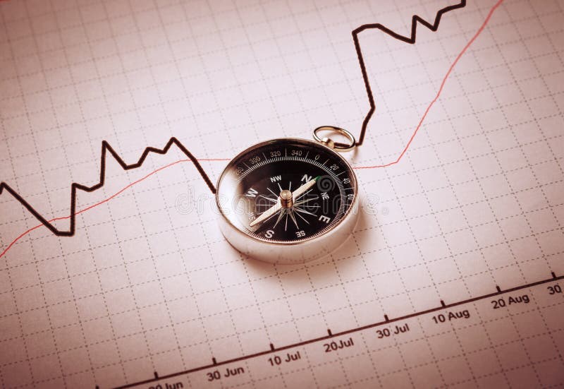 Compass on financial chart stock image. Image of concepts - 80183075