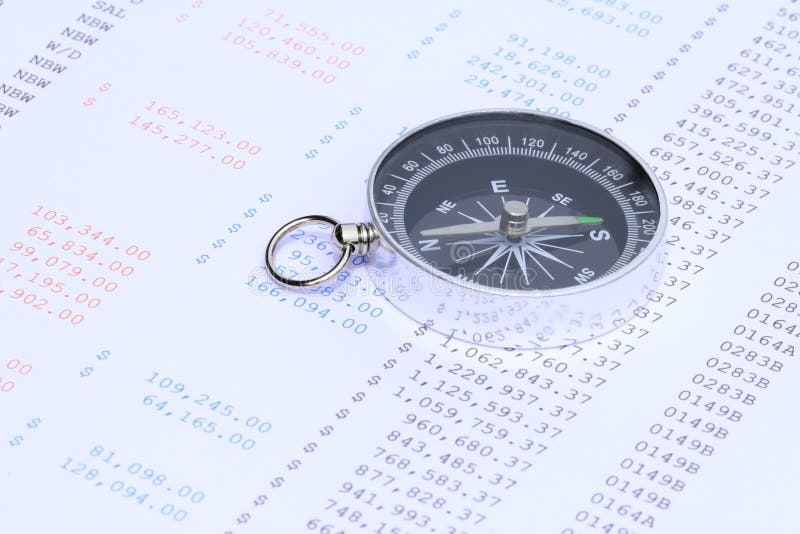 Compass on Financial Statement Stock Image - Image of decision, money ...