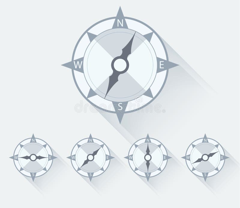 Compass Flat Icons with Long Shadow, Different Directions. Vector ...