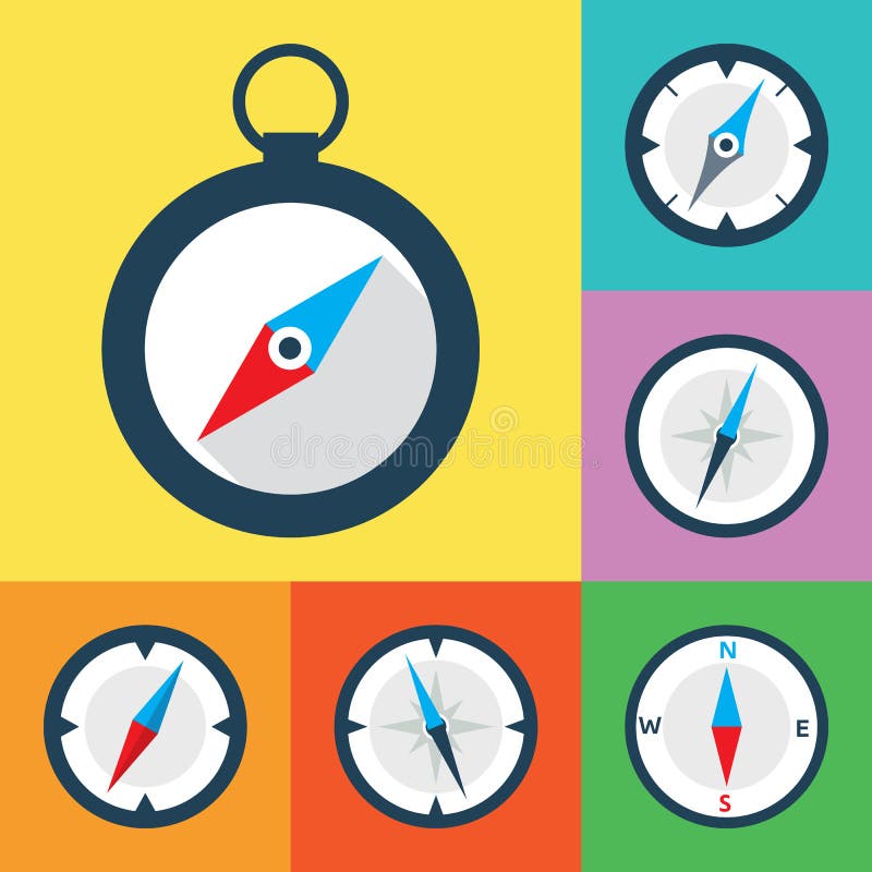 Compass Flat Icons Set stock vector. Illustration of flat - 76079805