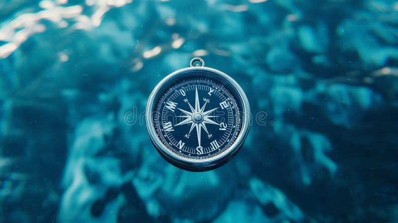 Compass Floating in Clear Water Stock Illustration - Illustration of ...