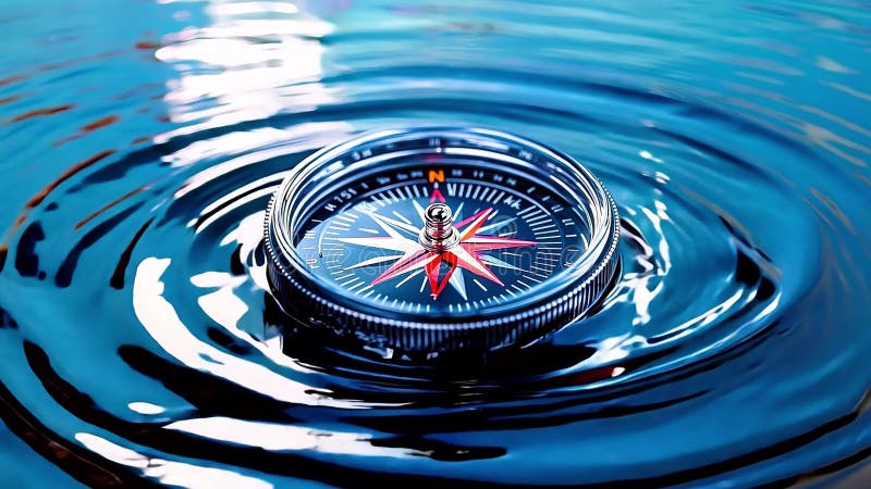 A Compass Floating in a Body of Water Stock Video - Video of star ...