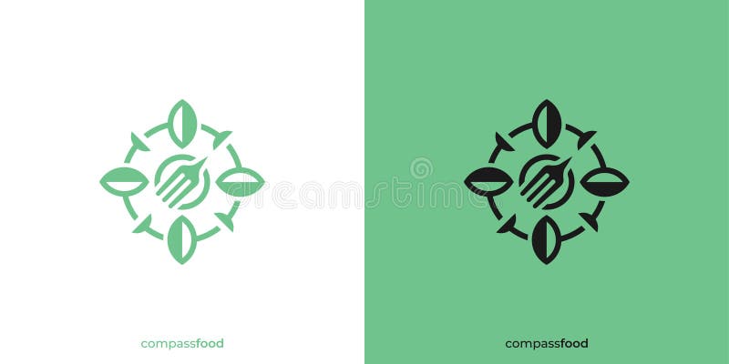 Compass Food Logo. Abstract Leaves As Direction Signs and Forks As ...