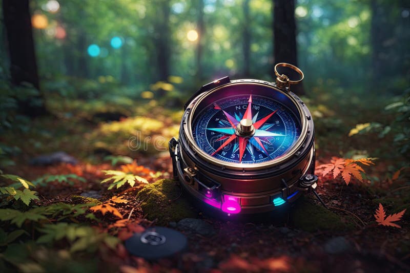 Compass in the Forest Bokeh. Ai Generative Stock Illustration ...
