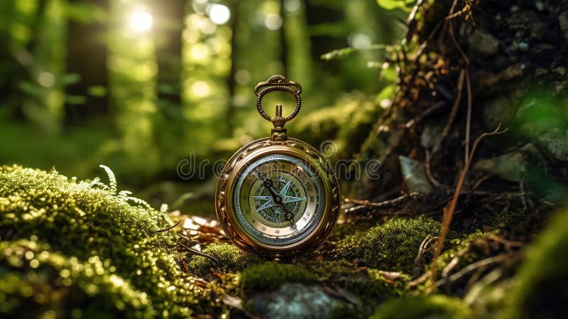 Compass in the Forest. Generative Ai Stock Illustration - Illustration ...