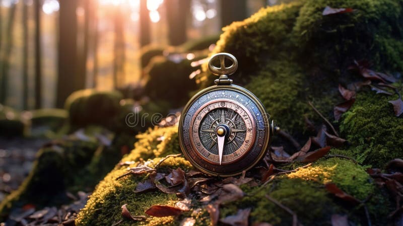 Compass in the Forest. Generative Ai Stock Illustration - Illustration ...