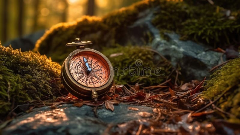 Compass in the Forest. Generative Ai Stock Illustration - Illustration ...