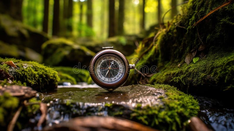 Compass in the Forest. Generative Ai Stock Illustration - Illustration ...
