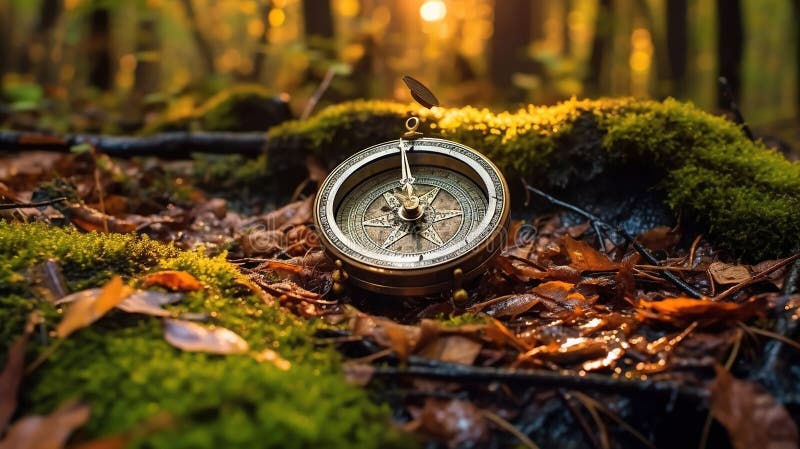 Compass in the Forest. Generative Ai Stock Illustration - Illustration ...