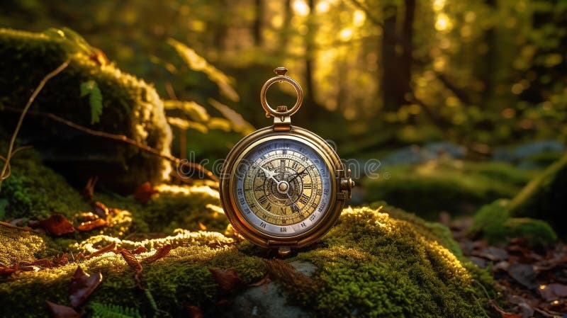 Compass in the Forest. Generative Ai Stock Illustration - Illustration ...