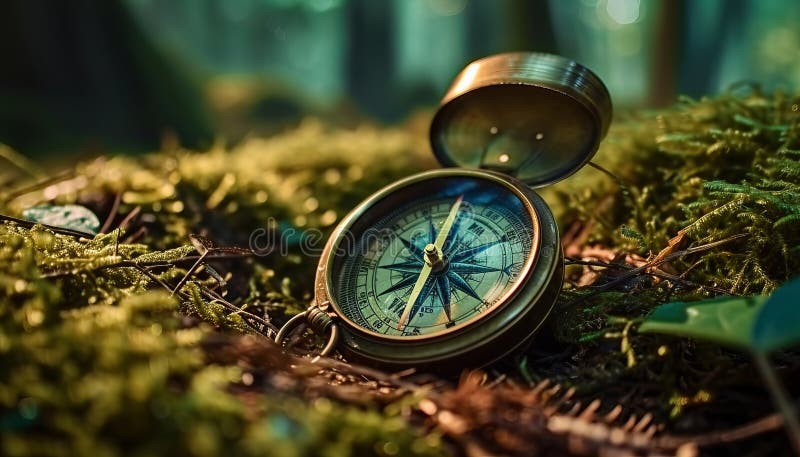 Compass in the Forest. Generative Ai Stock Illustration - Illustration ...