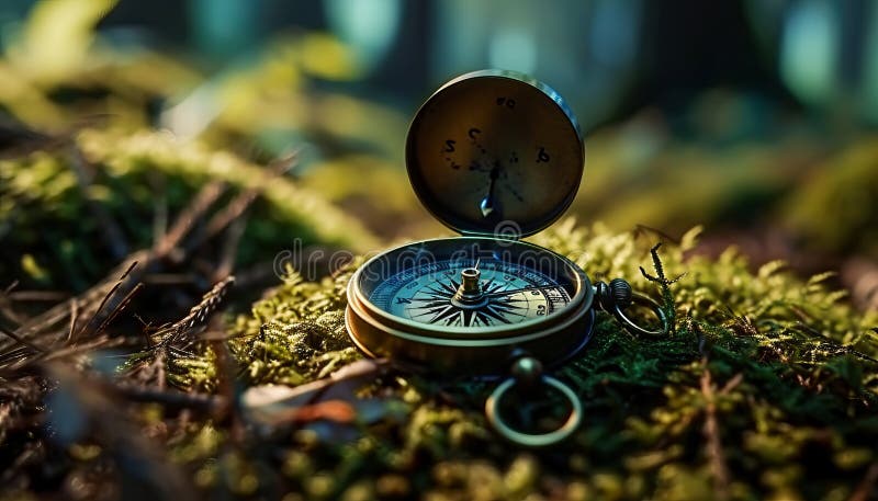 Compass in the Forest. Generative Ai Stock Illustration - Illustration ...