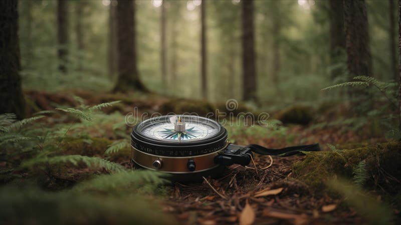 Compass in the Forest. Generative Ai Stock Illustration - Illustration ...