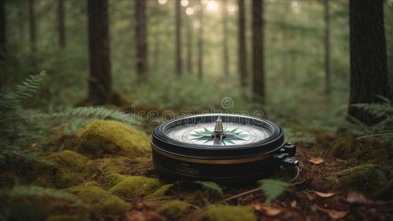 Compass in the Forest. Generative Ai Stock Illustration - Illustration ...
