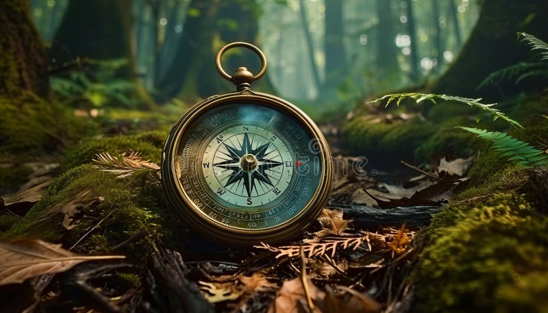 Compass in the Forest. Generative Ai Stock Illustration - Illustration ...