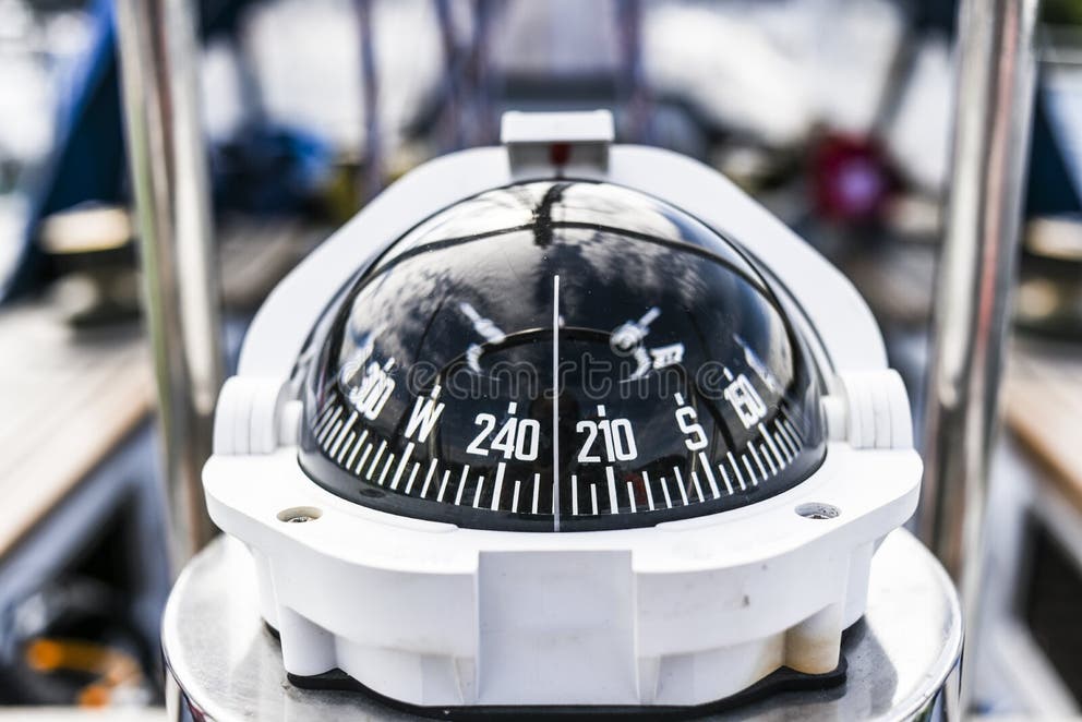 A Compass, a Front View from on a Sailing Yacht. Stock Photo - Image of ...