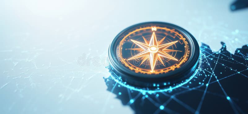 Compass with Glowing Design, Digital Map Background, Navigation Concept ...