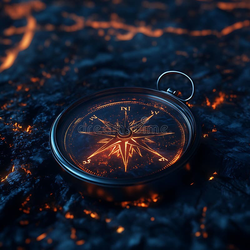 Compass on Glowing Embers, Symbolizing Guidance and Direction Stock ...
