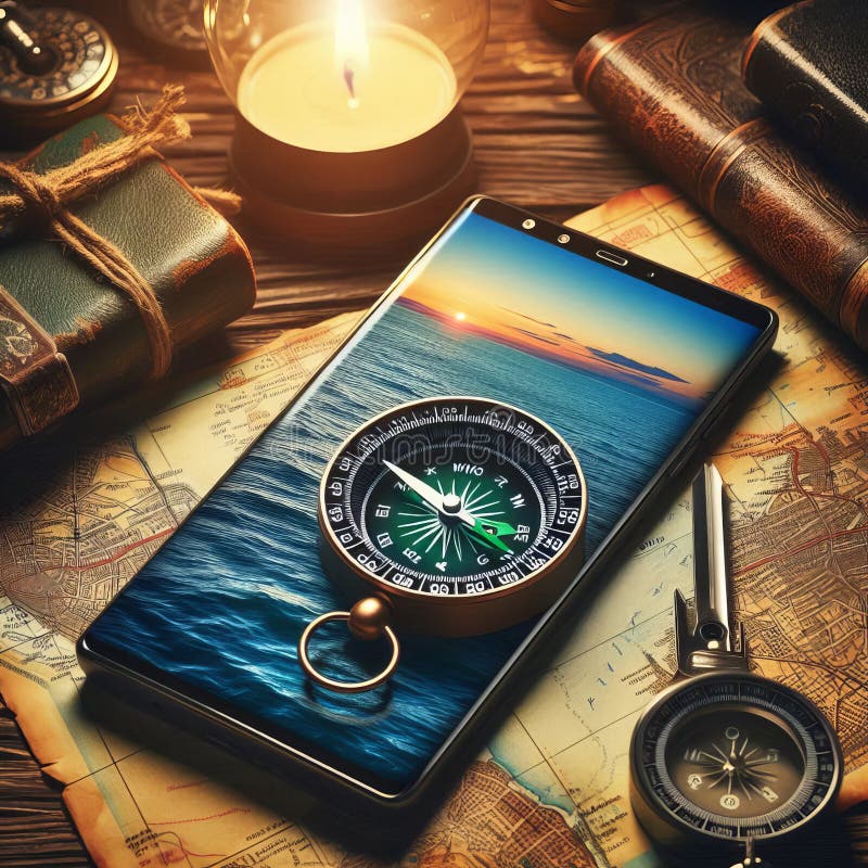 218 36 a Compass and a GPS Device Combined Forming a Naviationa Stock Image - Image of compass ...