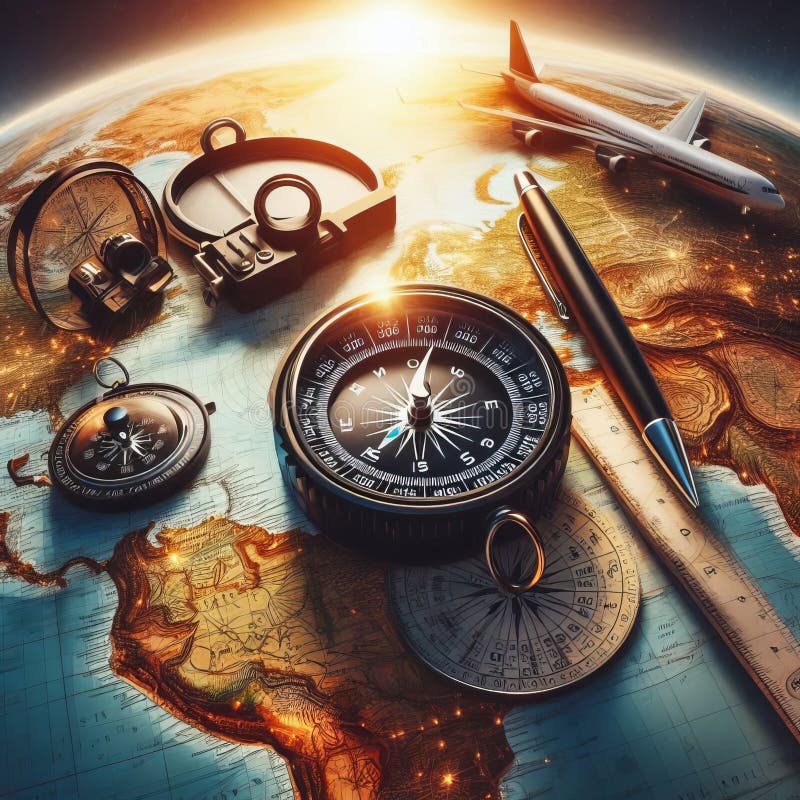 A Compass And A Gps Device Combined Forming A Navigationaltool Stock