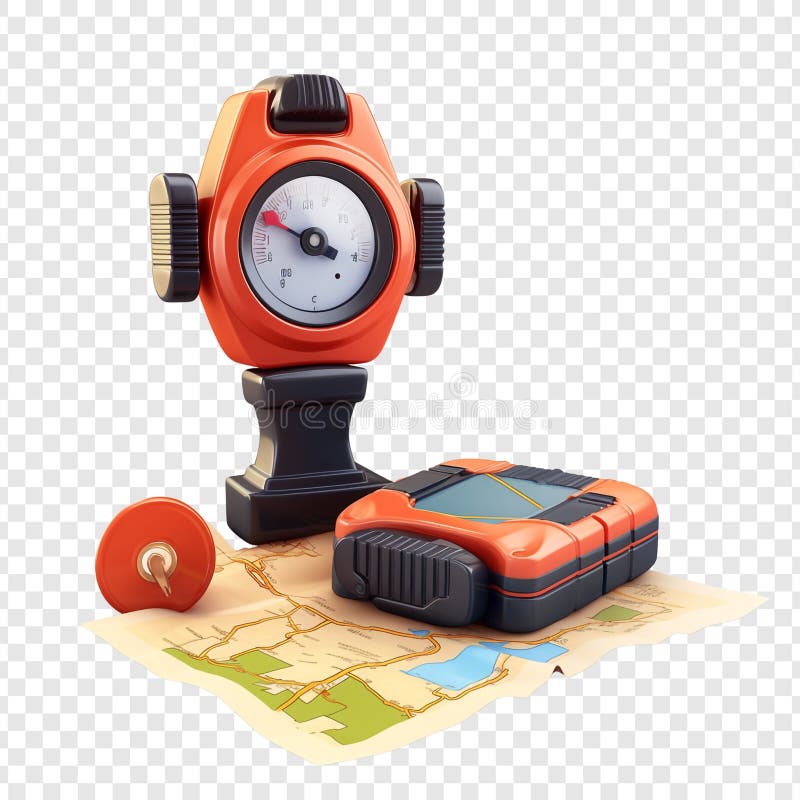 Compass and GPS Device on a Map Stock Illustration - Illustration of ...
