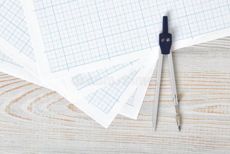 Compass on Graph Paper in Top View with Copy Space. Stock Photo - Image ...
