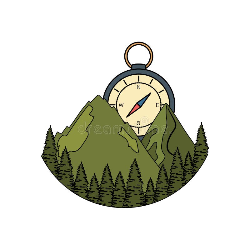 Compass Guide with Mountains Scene Stock Vector - Illustration of ...