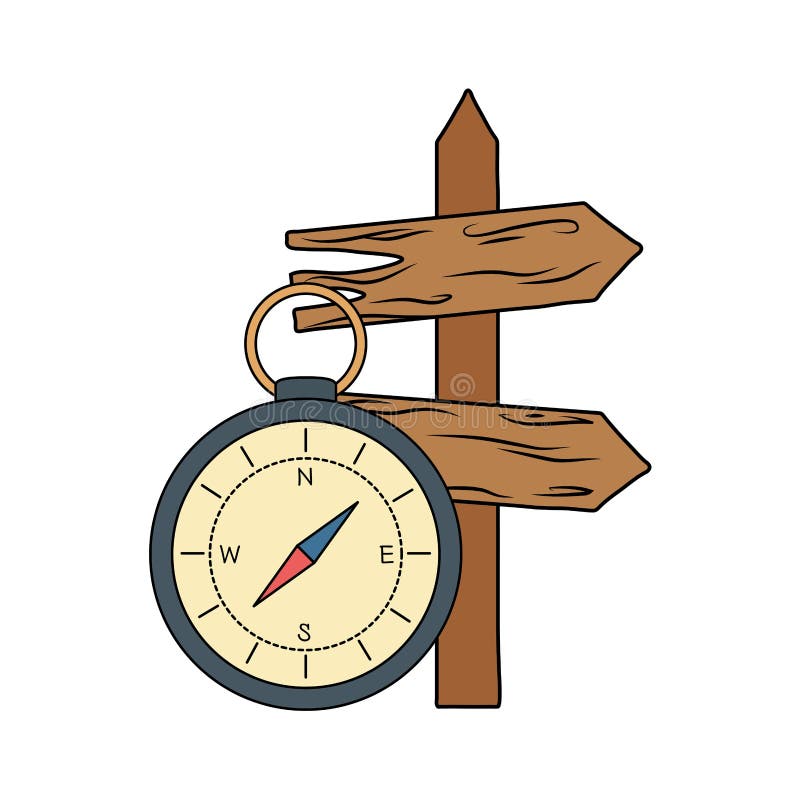Compass Guide with Guide Wooden Arrow Stock Vector - Illustration of ...