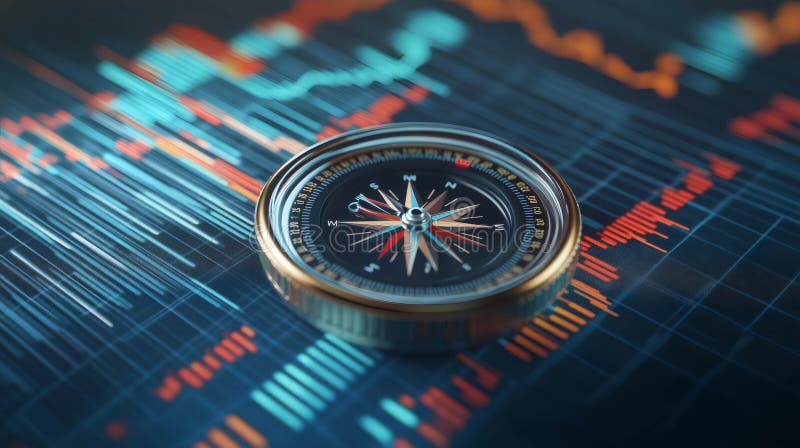 Compass Guiding Business Strategy on Digital Charts and Data Points ...
