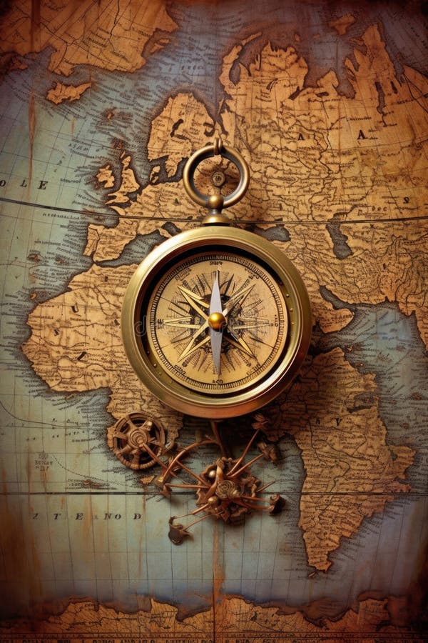 Compass Guiding Direction on a World Map Stock Illustration ...