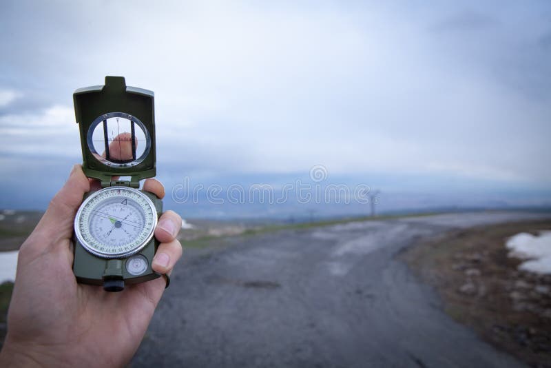 Compass in Hand Find Way Destination Stock Image - Image of mountain ...