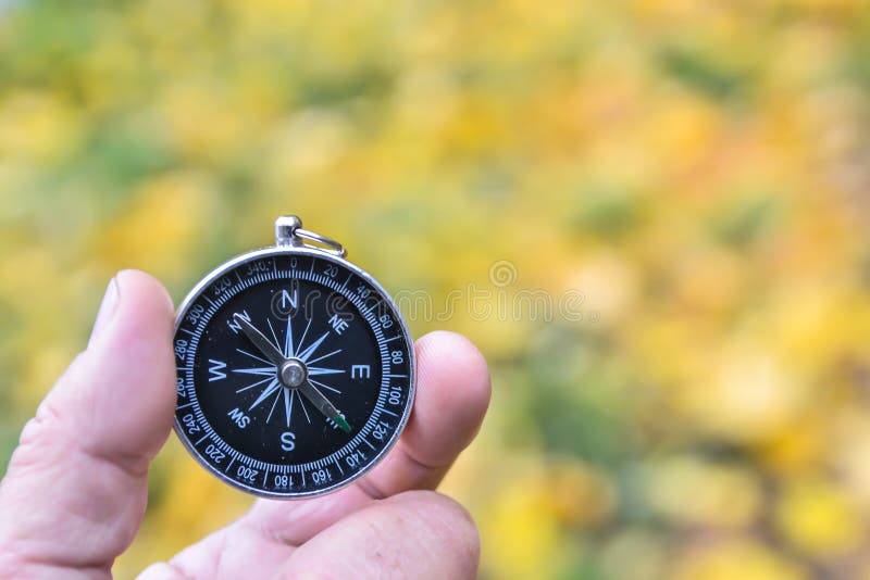 Compass in hand. stock image. Image of hand, nature - 117577987