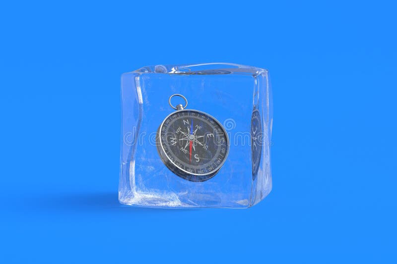 Compass in ice cube. stock illustration. Illustration of geography ...