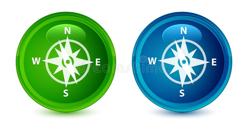 Compass Icon Artistic Shiny Glossy Blue and Green Round Button Set ...