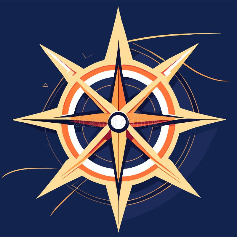 Compass Icon on Dark Blue Background. Vector Illustration in Flat Style ...