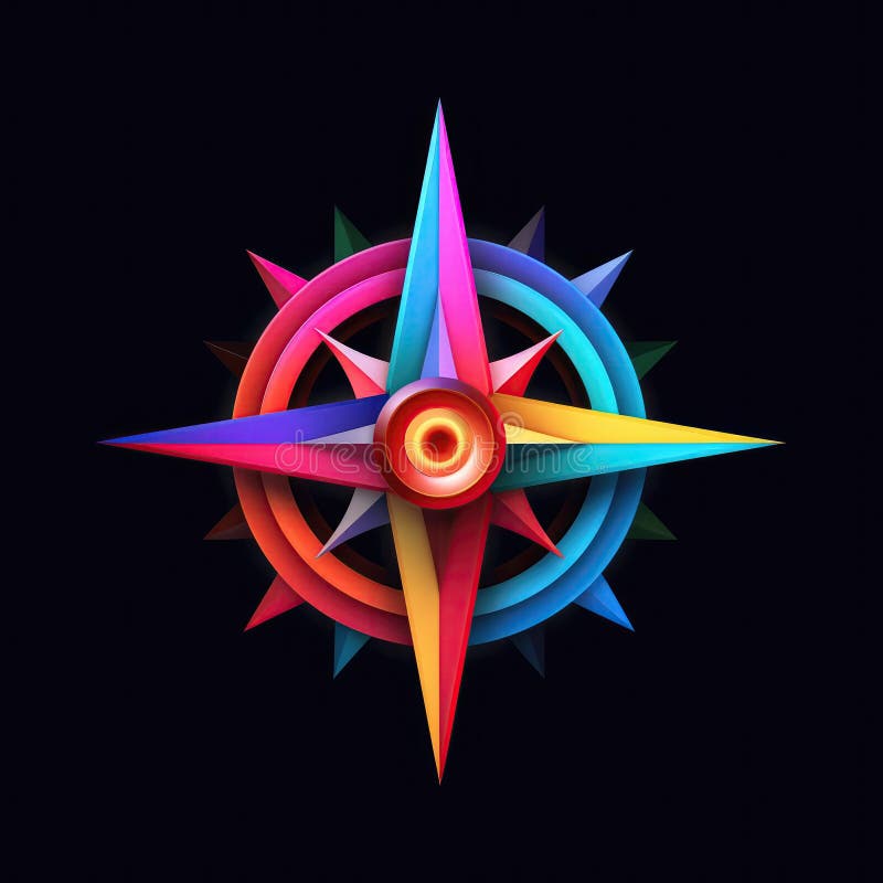 Compass Icon with Dynamic Fluid Lines in an Array of Bright Colors ...