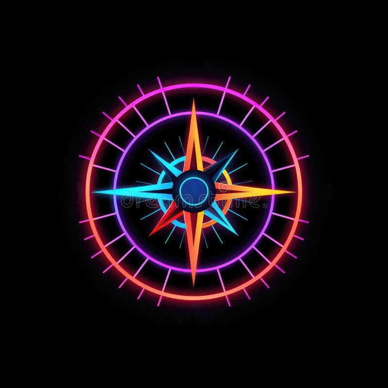 Compass Icon with Electrifying Neon Colors Illuminating the Directional ...
