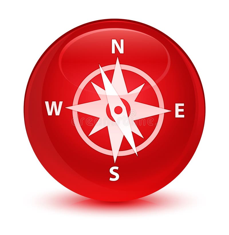 Compass Icon Glassy Red Round Button Stock Illustration - Illustration ...