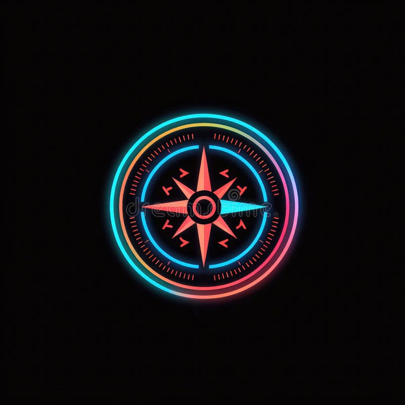A Compass Icon with Glowing Neon Colors Outlining the Cardinal ...